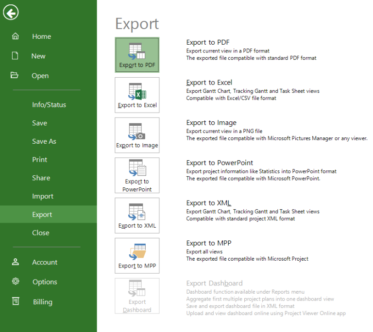Export to PDF - Project Plan 365