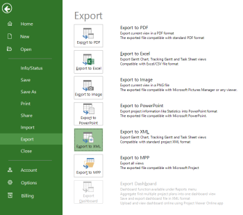 Export to XML - Project Plan 365