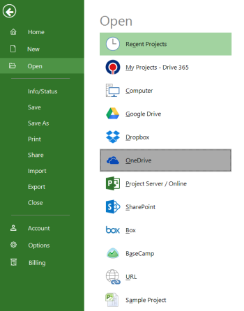 Open from OneDrive – Project Plan 365