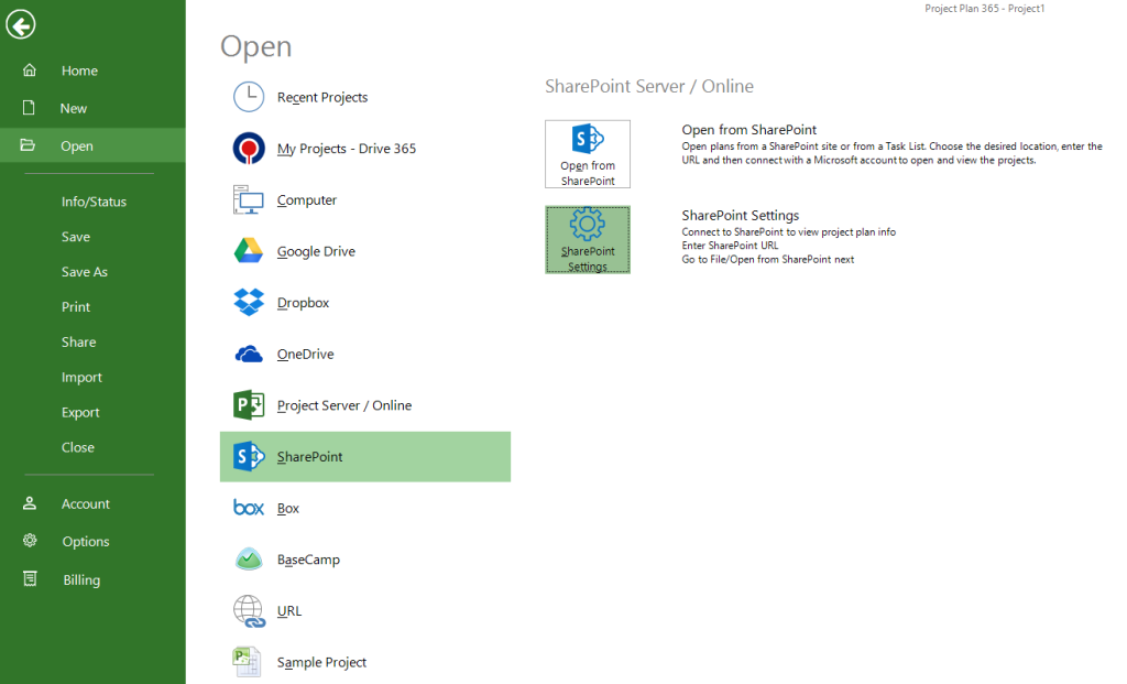 Open from SharePoint - Project Plan 365