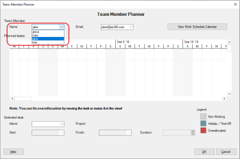 Team Member Planner Dialog - Project Plan 365