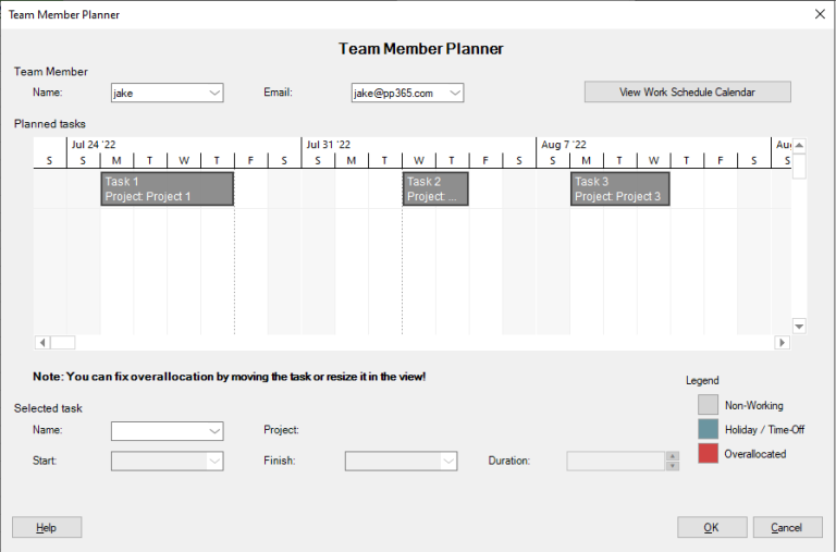 Team Member Planner Dialog - Project Plan 365
