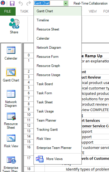 Toolbar view name list - Project Plan 365