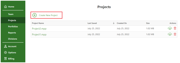 Create New Project - Project Plan 365