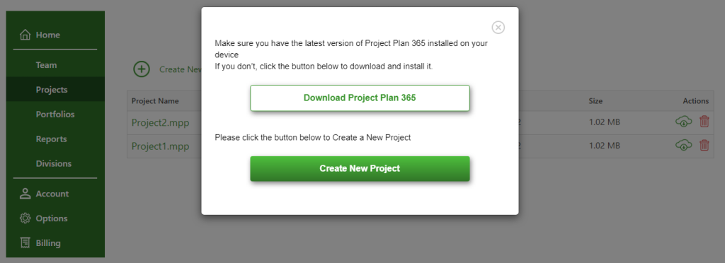 Create New Project - Project Plan 365