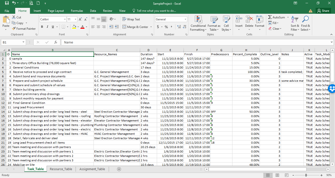 Microsoft Project Excel Template