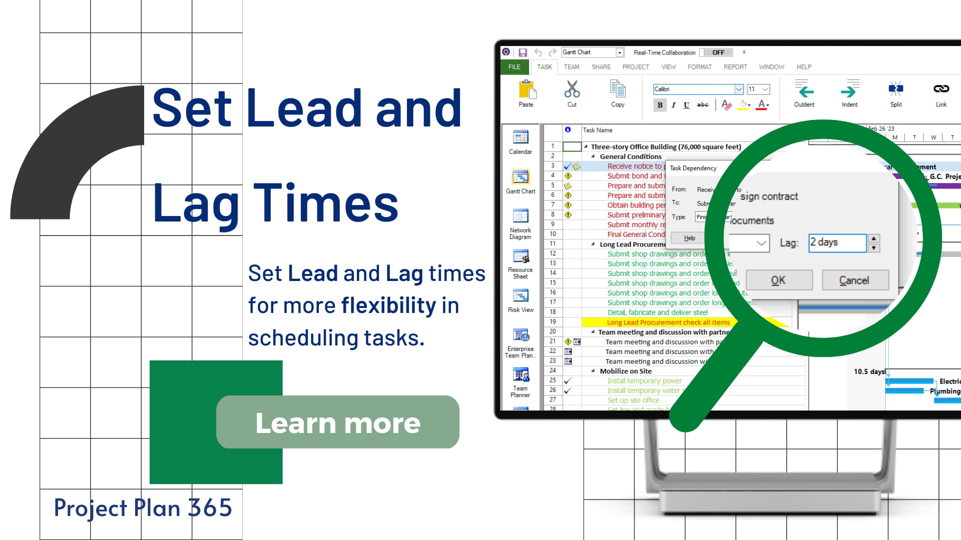 Set Lead and Lag Times - Project Plan 365