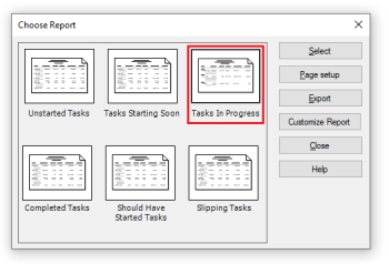 Tasks in Progress Report - Project Plan 365