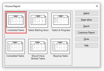 Unstarted Tasks Report - Project Plan 365