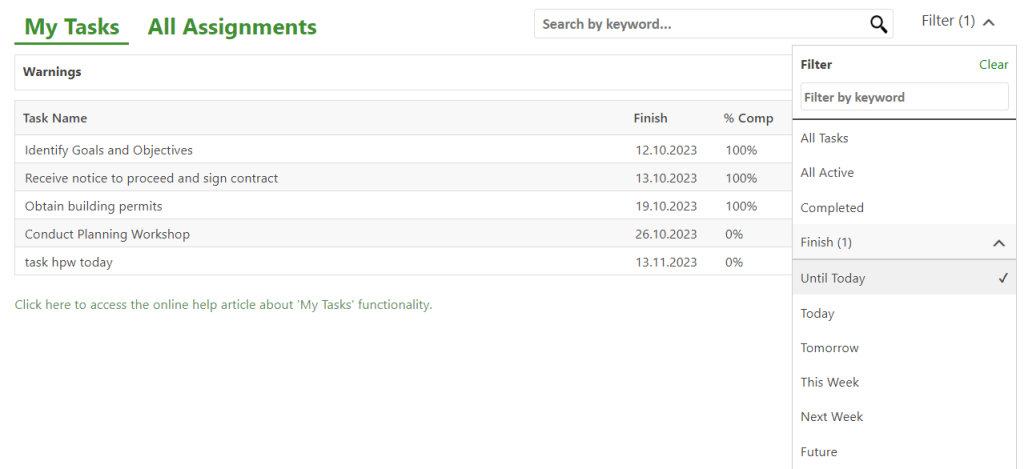 My Tasks - Project Plan 365