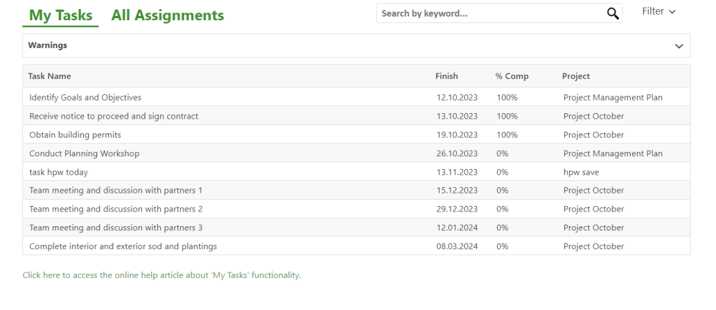My Tasks - Project Plan 365