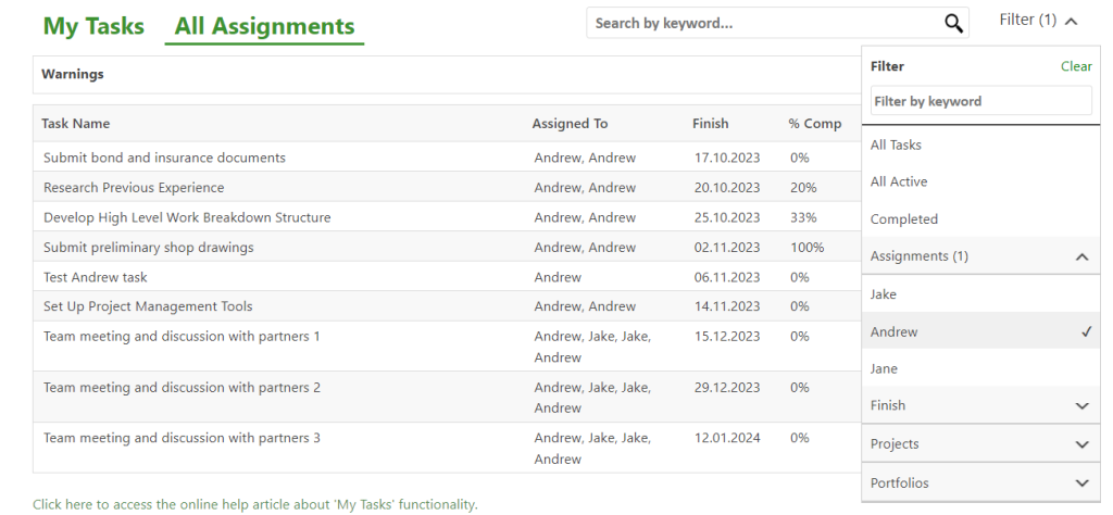 My Tasks - Project Plan 365