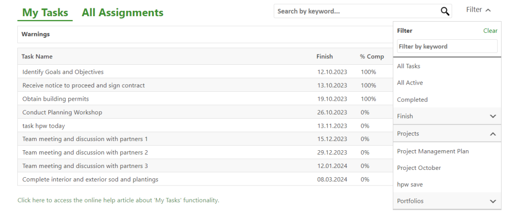 My Tasks - Project Plan 365
