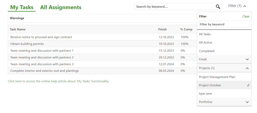 My Tasks - Project Plan 365