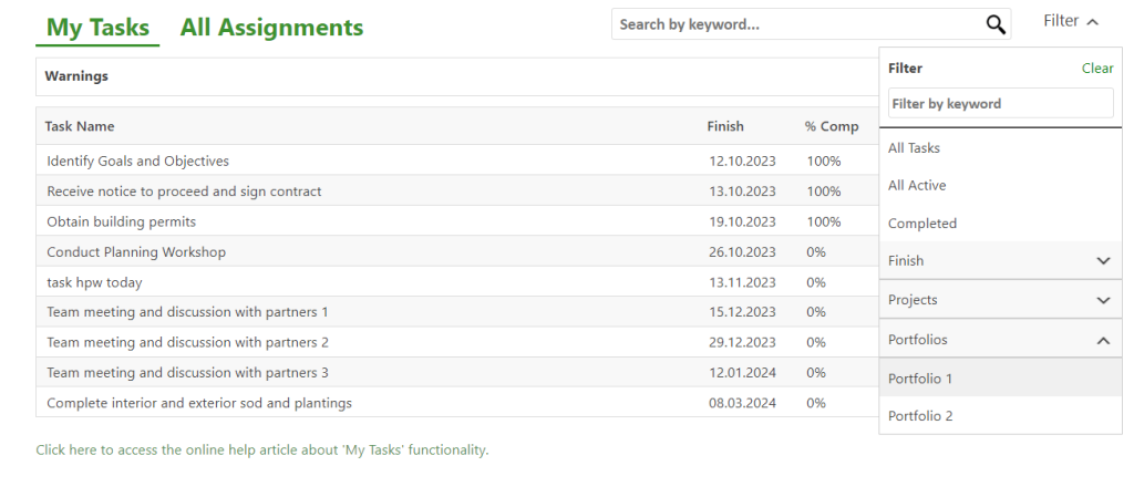 My Tasks - Project Plan 365