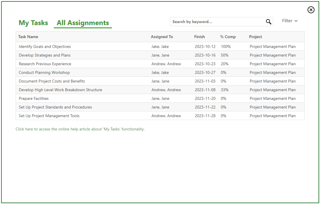 My Tasks - Project Plan 365