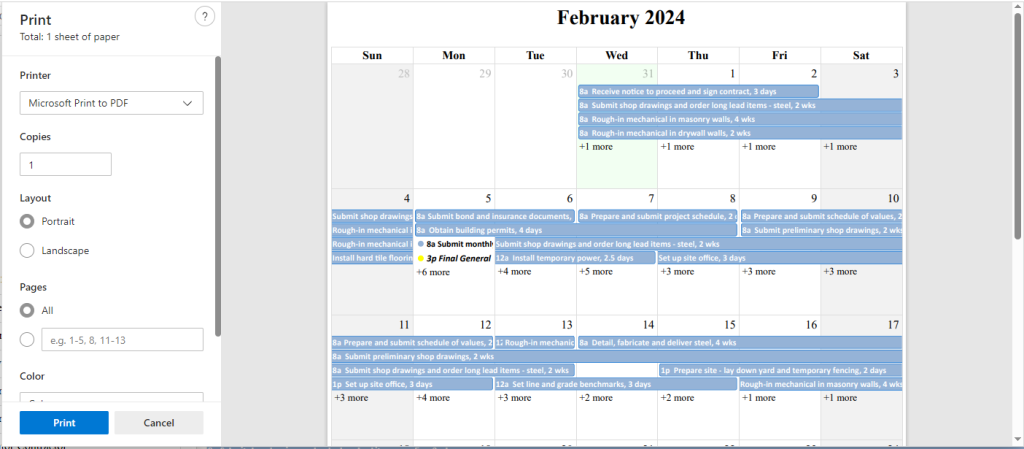 Calendar View - Project Plan 365