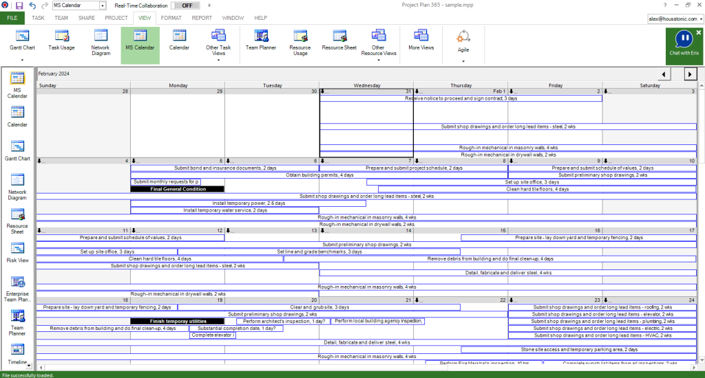 MS Calendar View - Project Plan 365