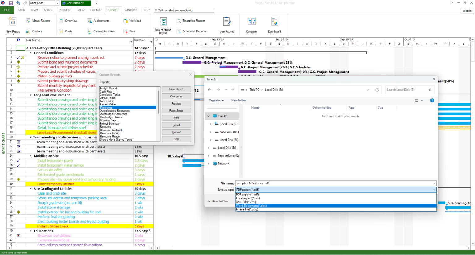 Export to Word - Project Plan 365
