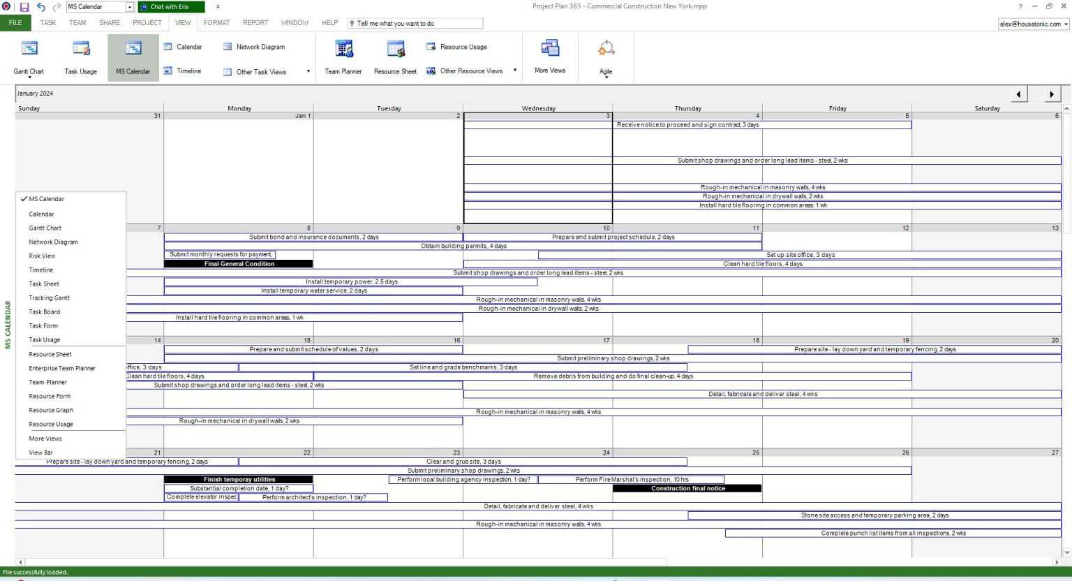 MS Calendar View - Project Plan 365