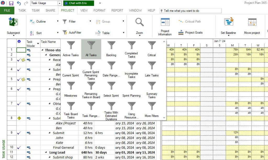 Task Usage - Project Plan 365