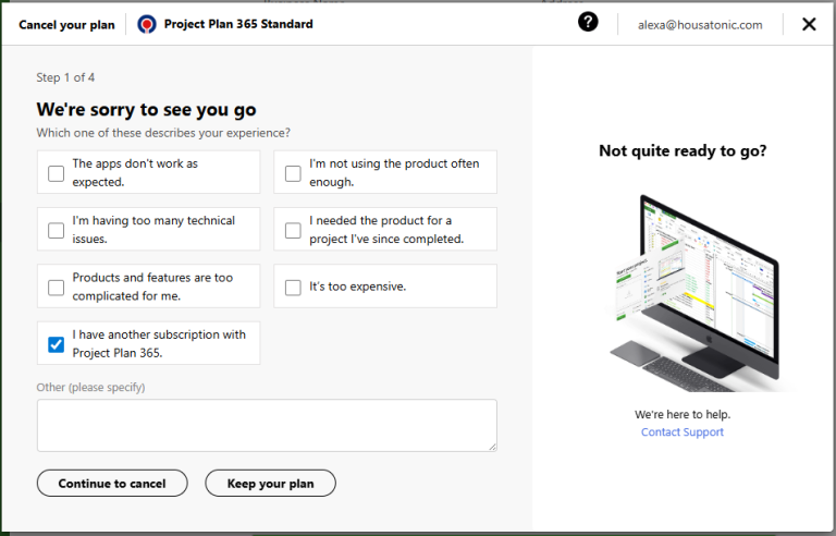 Cancel Subscription - Project Plan 365